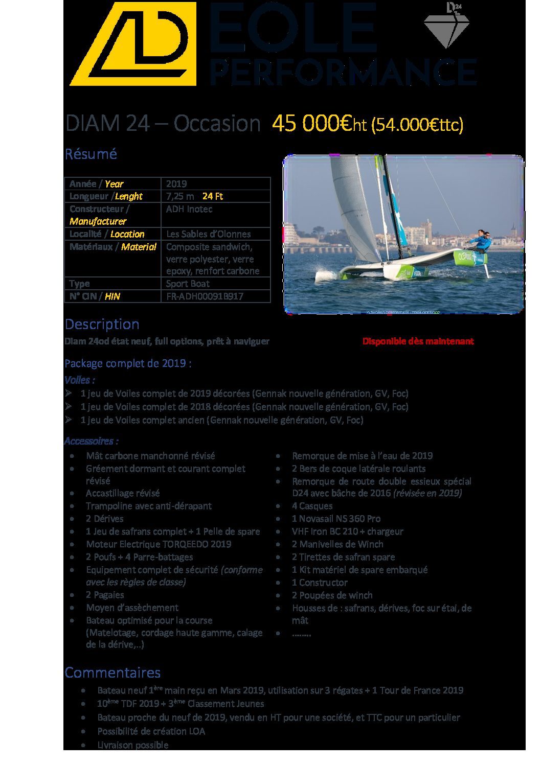 DIAM 24 vente – Diam 24 one design